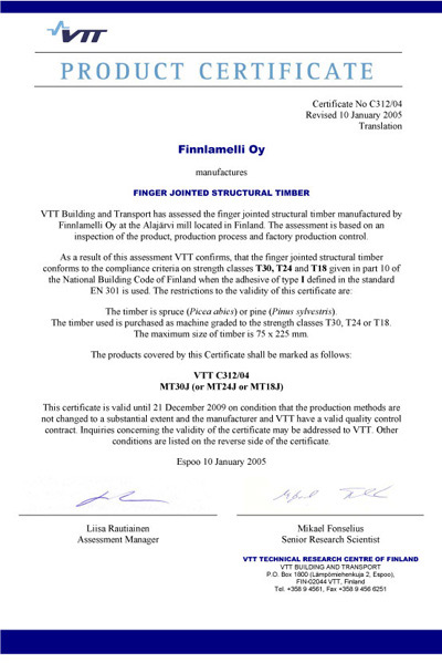 vtt-material-certificate-jointed-structural-timber - Scandinavian