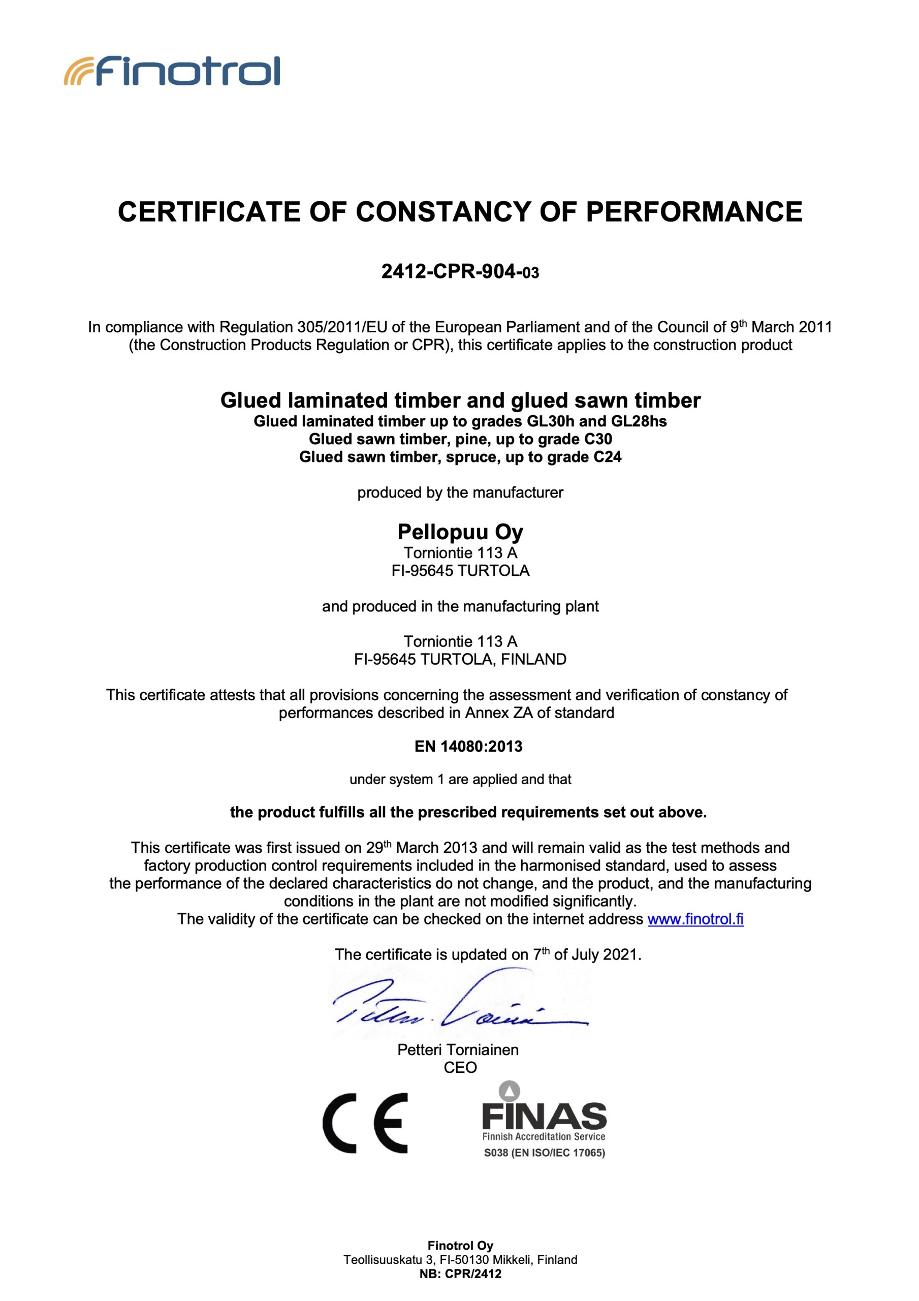 Material Certificates - Scandinavian